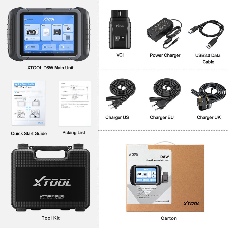 XTOOL D8W OBD2 Scanner Full System Diagnostic Topology Mapping Key Programming | eBay