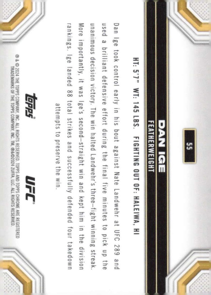 DAN IGE 2024 Topps Chrome UFC Base #55 MMA ID:99246 | eBay