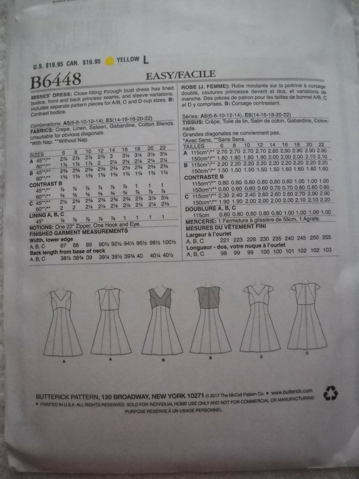 Dresses with Princess Seams Misses Size 14-22 Butterick 6448 Sewing ...