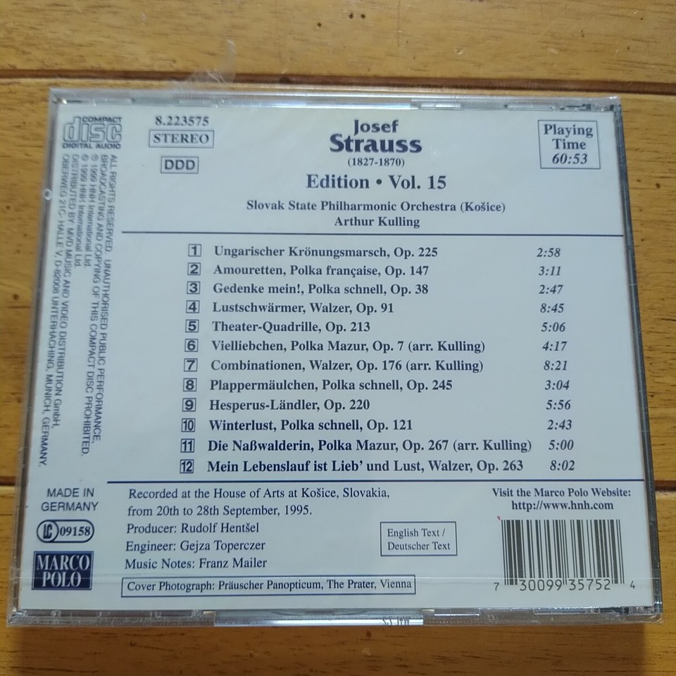 Josef Strauss Edition, Vol.15 CD [NEW] Distressed Seal Arthur Kulling ...