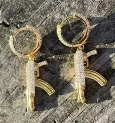Round Cut Lab Created Diamond Gun Drop Dangle Earring 14K Yellow Gold ...