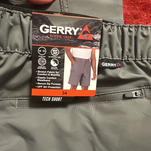 NEW Gerry Tech Shorts Men's 34 Gray Stretch Fabric Waistband UV 30 ...