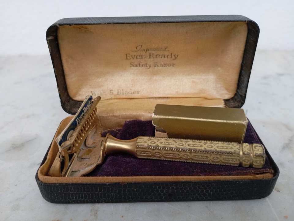Vintage Gillette Safety Razor Ever-Ready Improved Gold Shaving 8 Blade ...