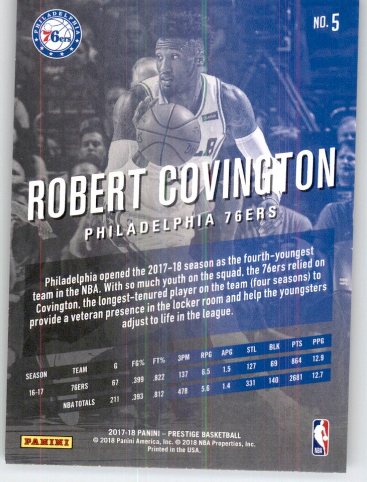 2017-18 Prestige Robert Covington NBA PWE Base Card 76ers Sixers #5 | eBay