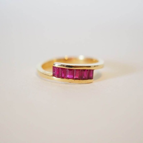 14K Solid Yellow Gold Natural Red Baguette Ruby Beautiful Channel ...