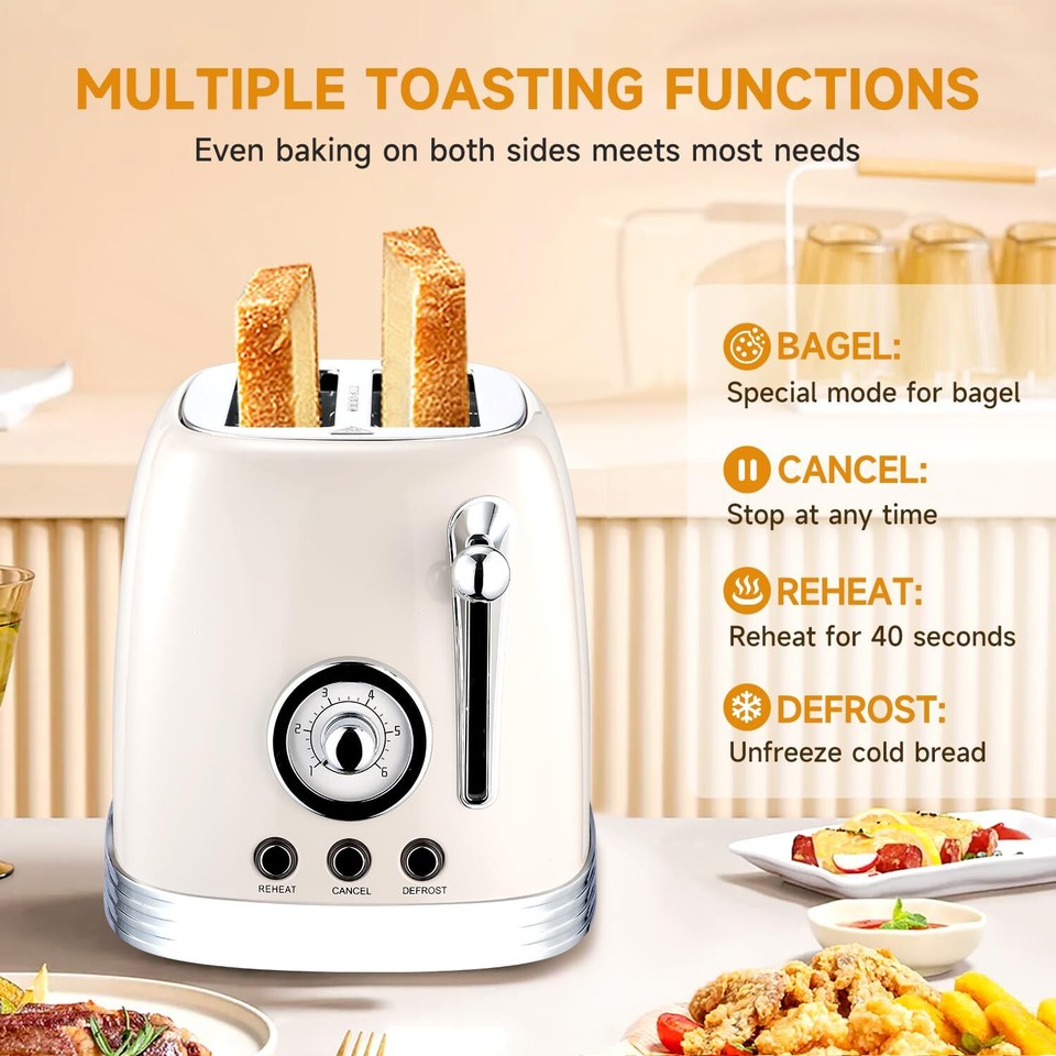 Toaster Retro 2 Slice Vintage Toaster White Toaster With Stainless ...