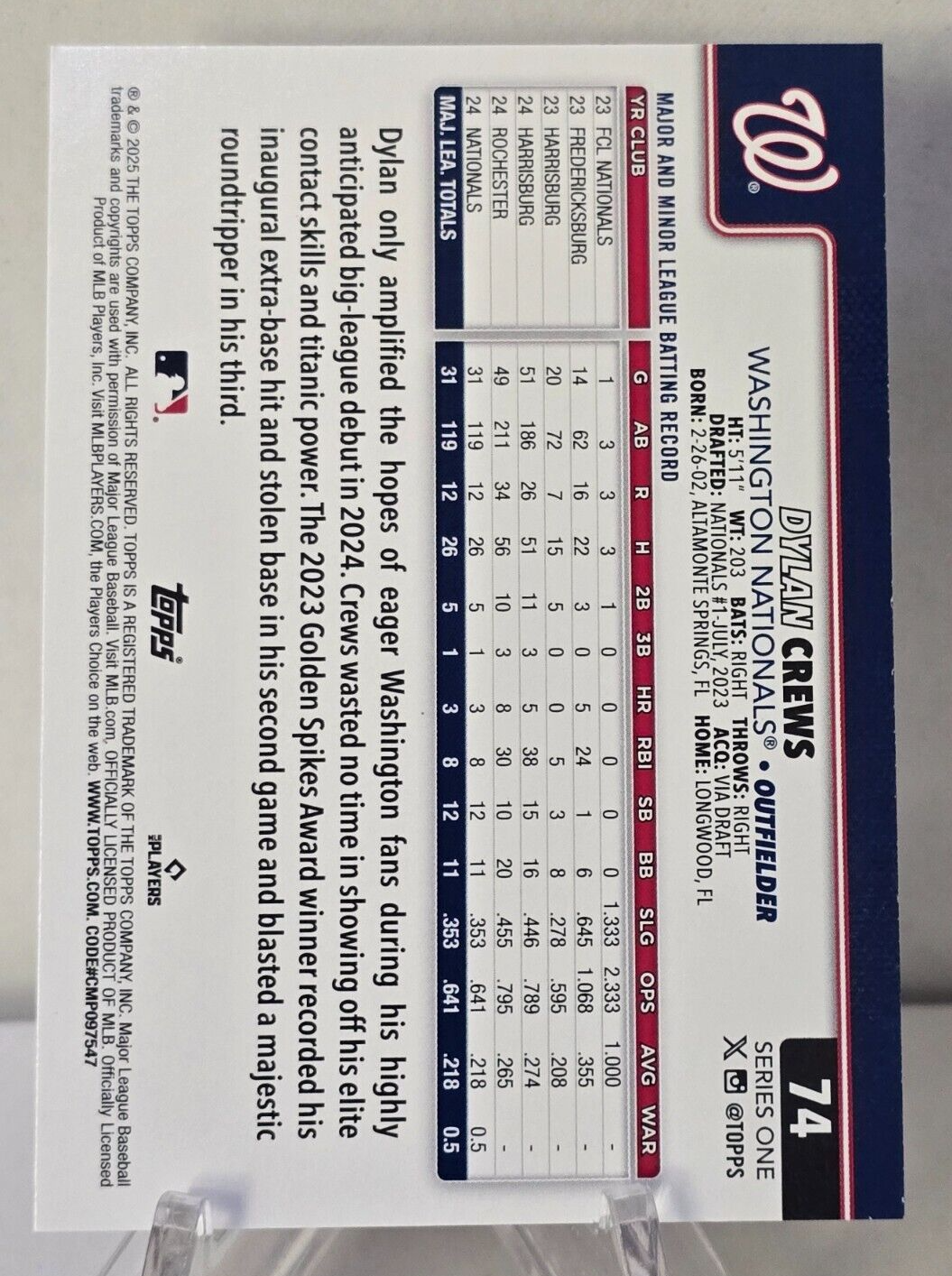 2025 Topps Series 1 RARE TOPPS FOIL RC Dylan Crews Nationals SSP ...