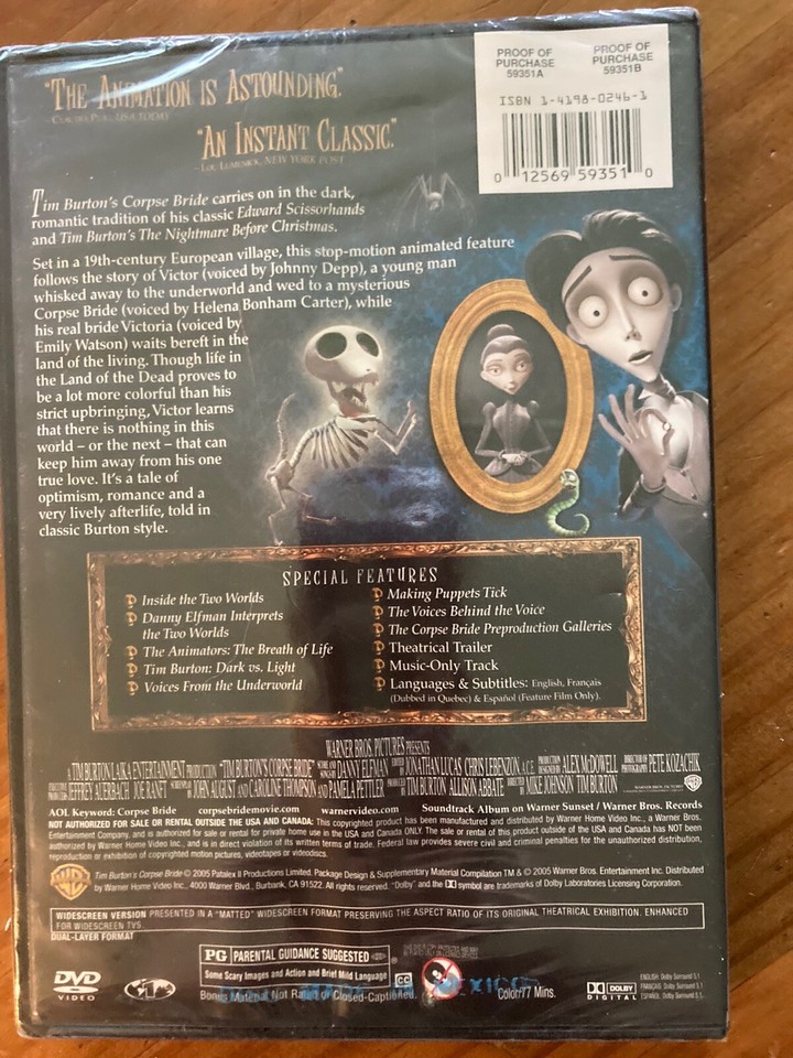 Tim Burton's Corpse Bride (Widescreen Edition) DVD - New imperfect ...