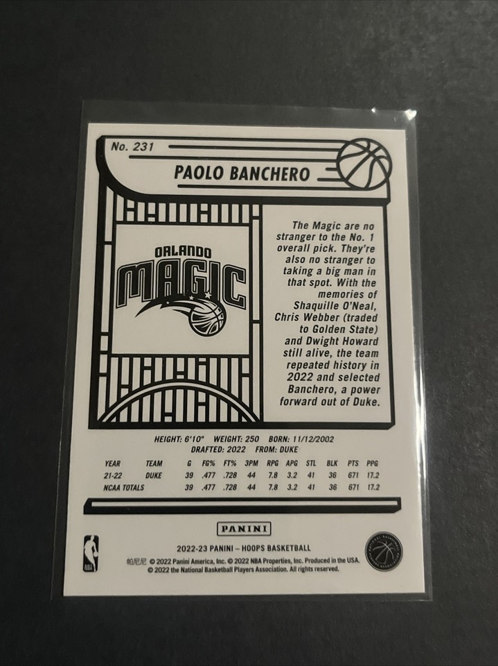 2022-23 PAOLO BANCHERO NBA Hoops Winter Edition Rookie RC #231 Nm/m ...