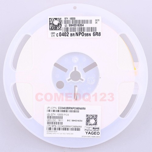10000PCS/Reel 0402 6.8pF 50V NPO/C0G ±0.1pF CC0402BRNPO9BN6R8 YAGEO ...