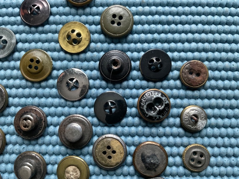 30 Antique Vintage Metal Work Clothes Buttons - All w/ Names - Old Lot ...