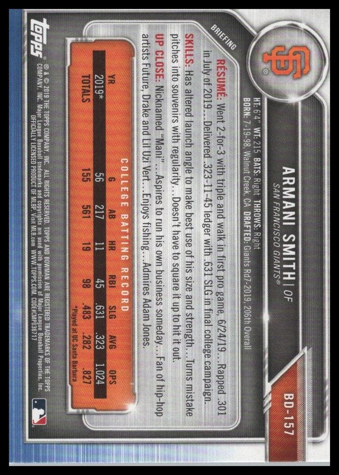 2019 Bowman Draft #BD-157 Armani Smith | eBay