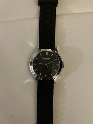 14503877 Black Coach Women Boyfriend Logo-Embossed Rubber Strap Watch ...