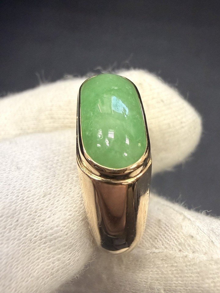 18k Yellow Gold Natural Jade Ring Size 6 Green Heavy Band | eBay