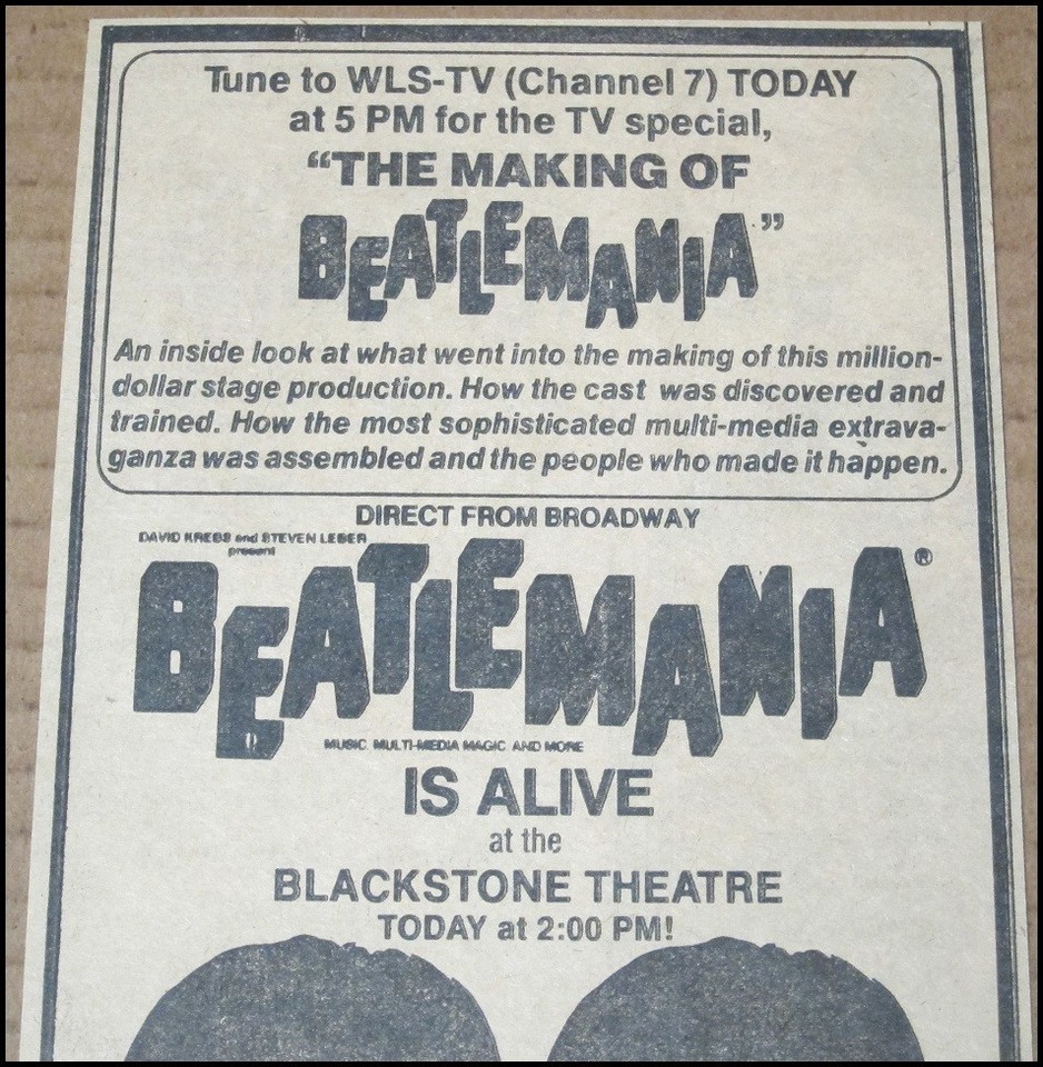 1978 Beatlemania Print Ad Clipping Stage Play Advertisement 4.75"x10 ...