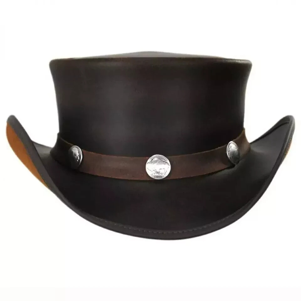 Steampunk Deadman Brown Leather Top Hat Buffalo Nickle Motorcycle Rider ...