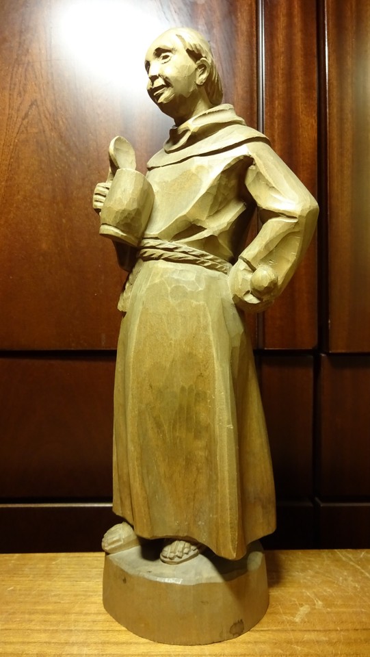 ANTIQUE 13" HAND CARVED WOOD MONK FRIAR BROTHER CONRAD STATUE FIGURE ...