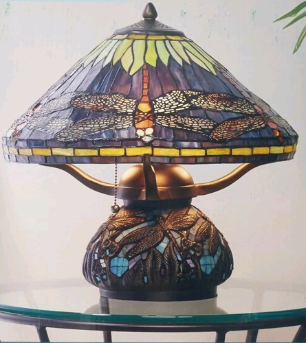 Tiffany Style Deep Blue Dragonfly Table Lamp Inlaid Glass Elegant ...