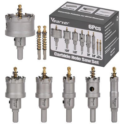Vearter 6Pcs Carbide Tip TCT Hole Saw Set Drill Bit Kit Cutter for ...
