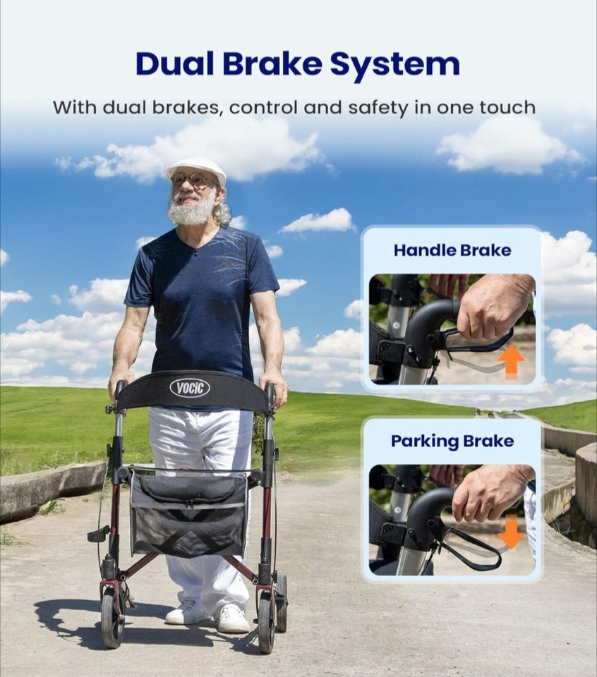 Vocic Z23 Rollator Walker for Seniors with Seat, Lightweight Rollator ...