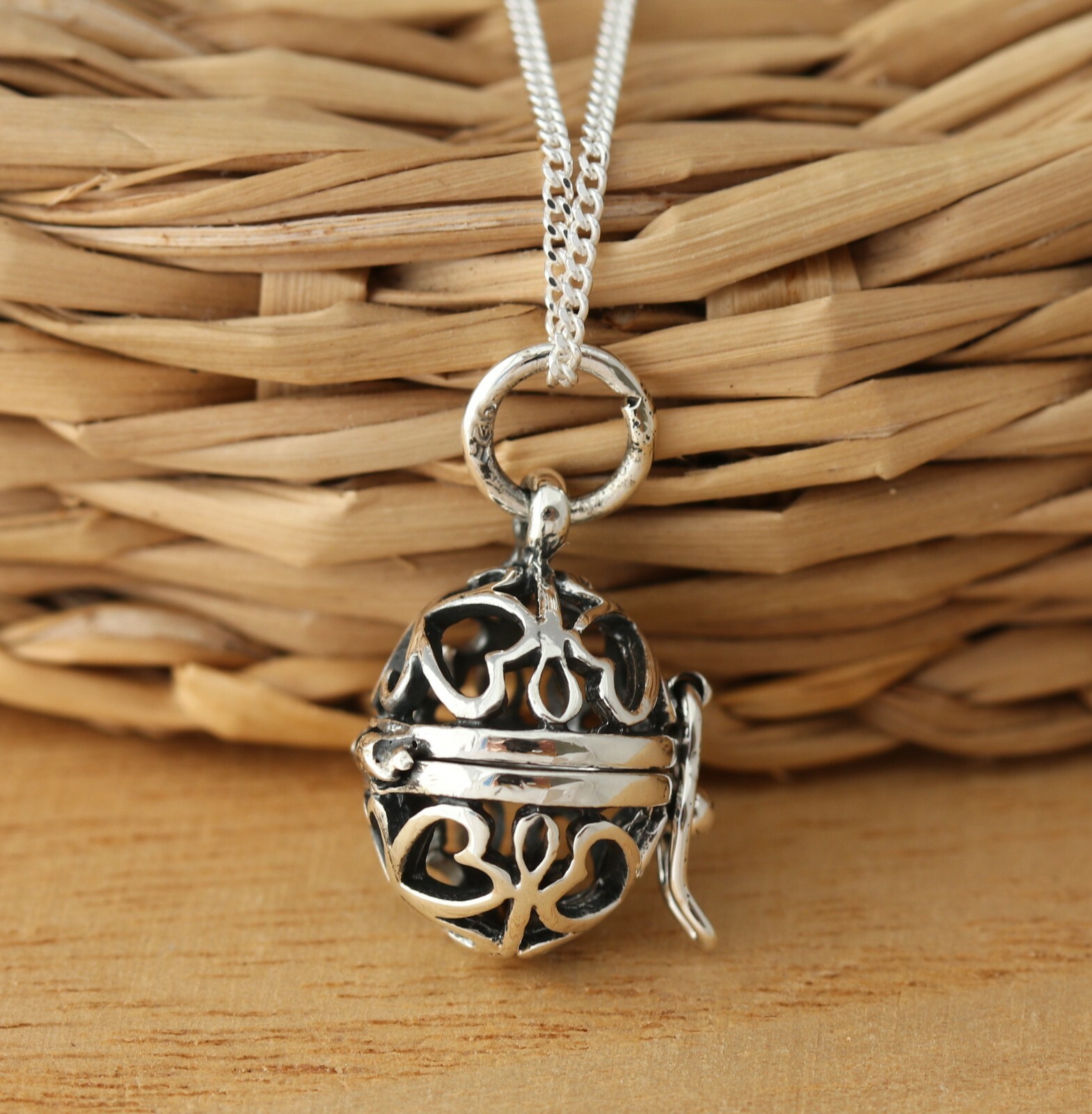 925 Sterling Silver Egg Shaped Filigree Locket Pomander Pendant ...