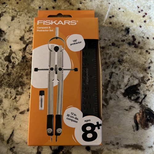 Fiskars Metal Protractor & 12" Compass Set Gray Lead Refills Math ...