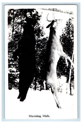 c1940's Hunting Hanging Buck Deer Munising Michigan MI RPPC Photo ...