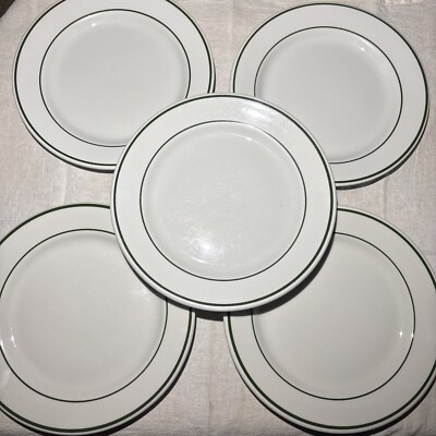 Vintage China Plate Lawrence Ware Dinner Plate Set Of 5 Green Rim USA ...