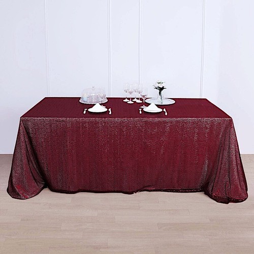 90x156" Burgundy SEQUIN RECTANGLE TABLECLOTH Wedding Party Catering ...