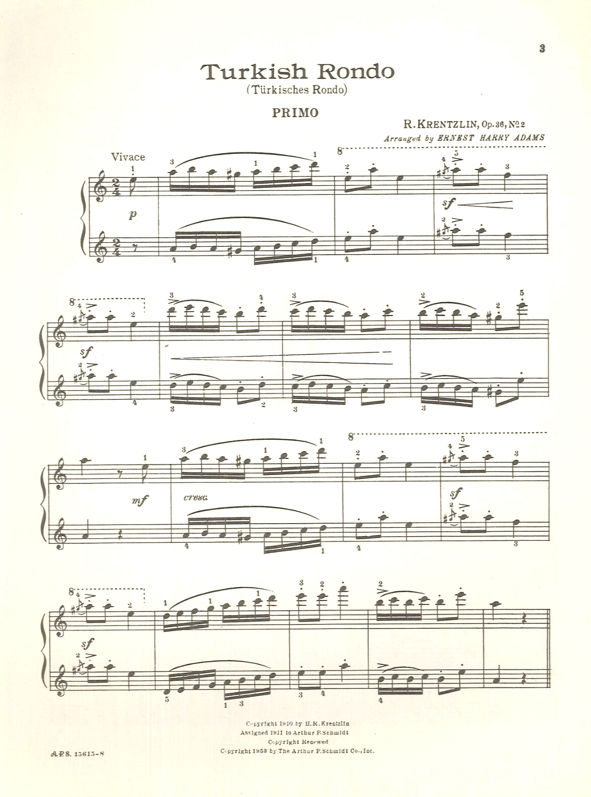 Krentzlin Turkish Rondo Op 36 Duet Sheet Music 1 Piano 4 Hands 1953 ...