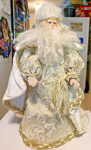 Old World Nordic Santa Claus Tree Topper 18” Tall Christmas Beige Gold ...