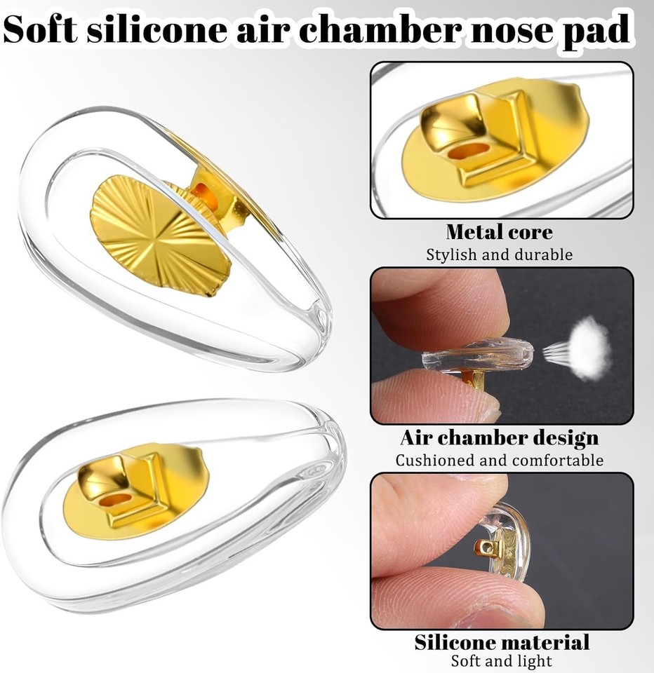 Glasses Nose Pad Replacement Gold, Screw-in Eyeglass Nose Pads 8 Pairs ...