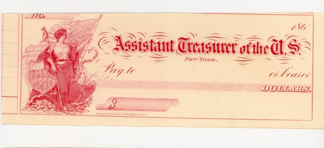1860's New York. Assistant Treasurer of the U.S. Check | eBay