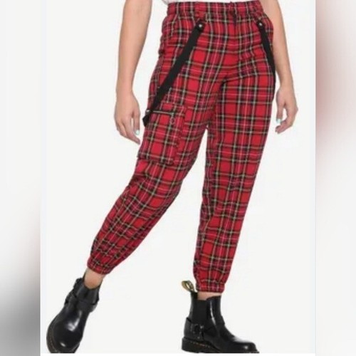 Hot Topic red plaid punk emo harness jogger pants jr 3 womens | eBay