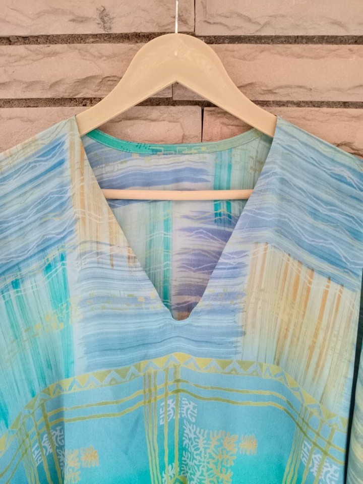 Crepe Dress Tunic Kaftan Midi Caftan Woman Cover Up Printed Blue ...