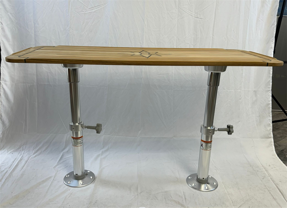 Boat Rectangular Teak Table Top 20.0x47.2 Inch Star Inlay Round Corner ...