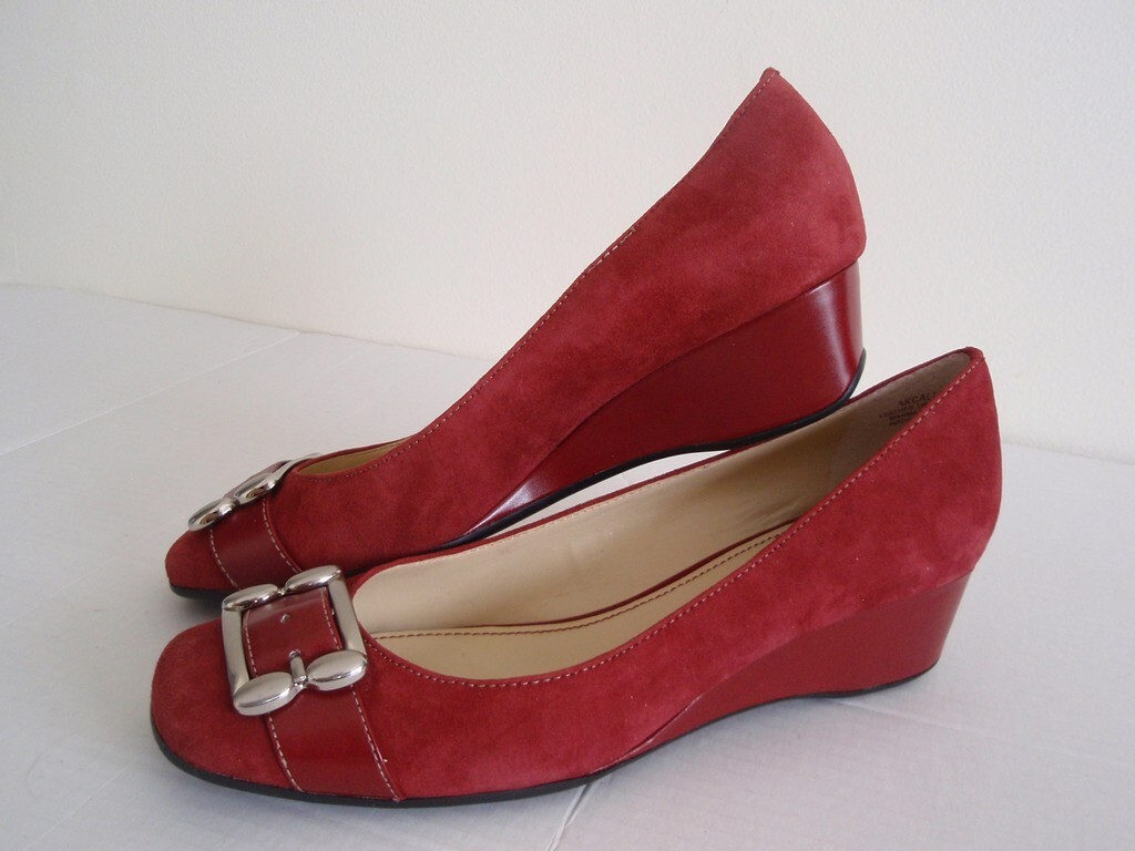 NEW ANNE KLEIN iFLEX Women's RED LEATHER "AKCALLIE" Wedge Shoes Size 7 ...