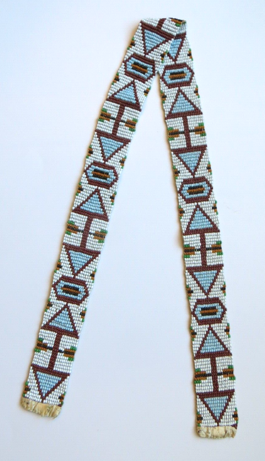 NATIVE AMERICAN Indian BEADED SASH BELT Brown Blue Arrow BEADS Jewelry ...