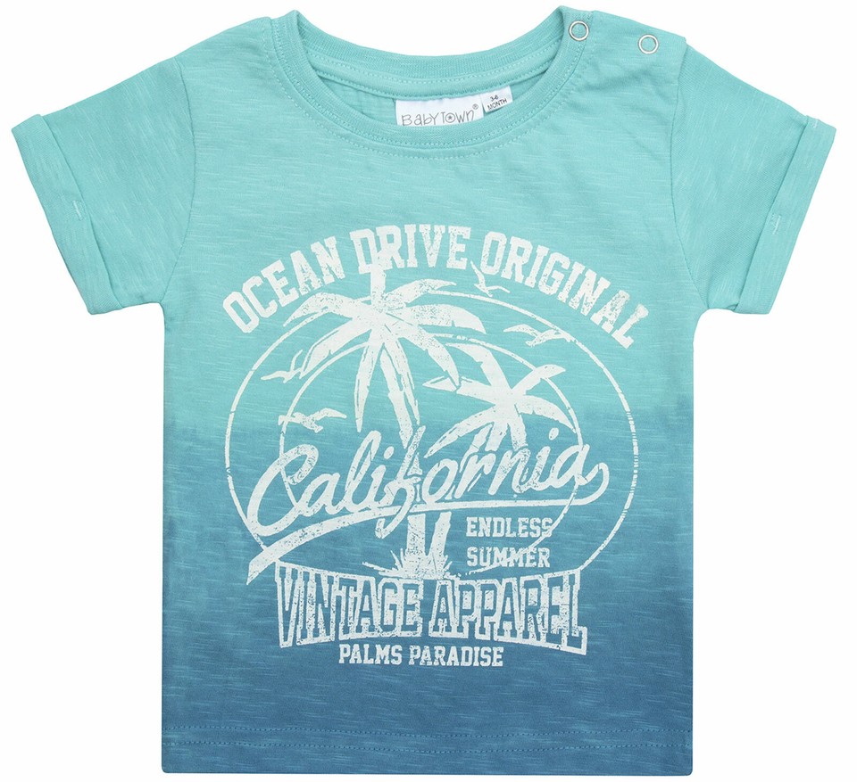 Baby Boys T-Shirt Dip Dye Sleeve 100% Cotton Top Holiday Beach 0-24 ...