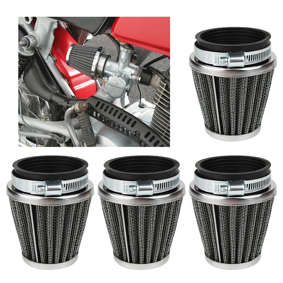 UK 4x 54mm Air Filters Intake Pod Motorcycle Universal For Honda Suzuki ...