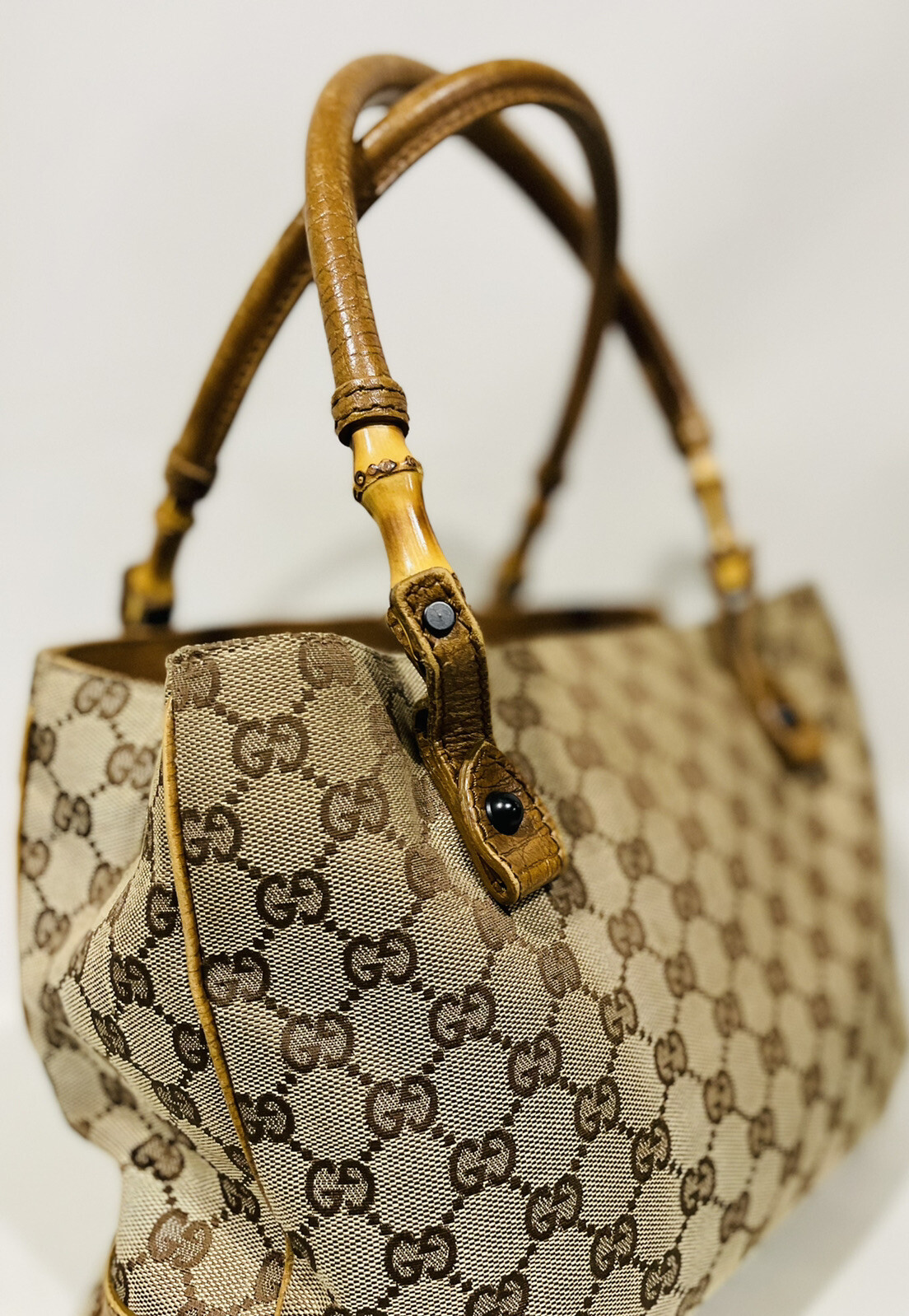 Authentic GUCCI Bamboo Shoulder Tote Bag Purse Brown … - Gem