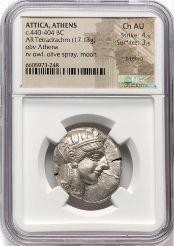 Attica Athens Greek Owl Silver Tetradrachm Coin (440-404 BC) - NGC CH ...