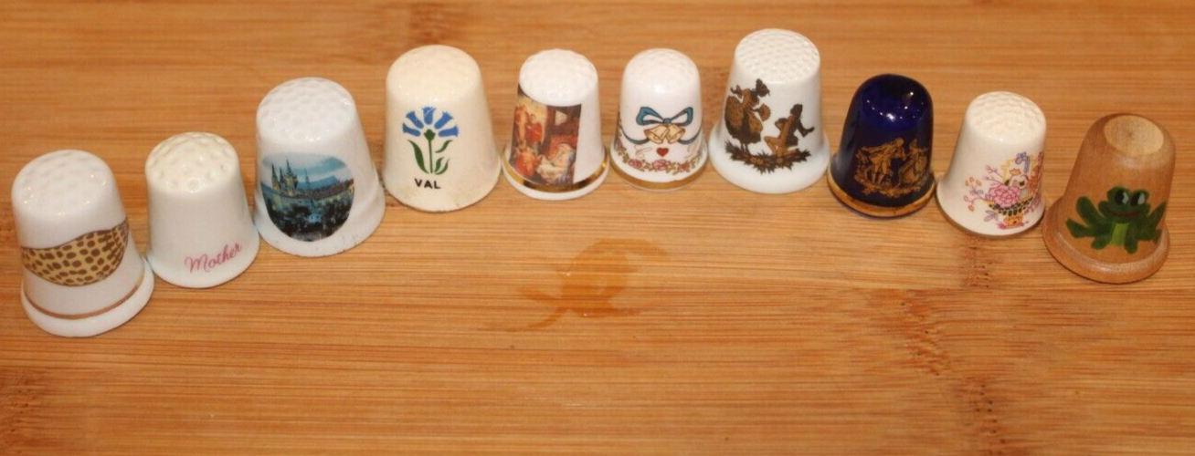 Collectible Miscellaneous Thimbles/Lot of 10 Thimbles (1-Wood/9-Ceramic ...