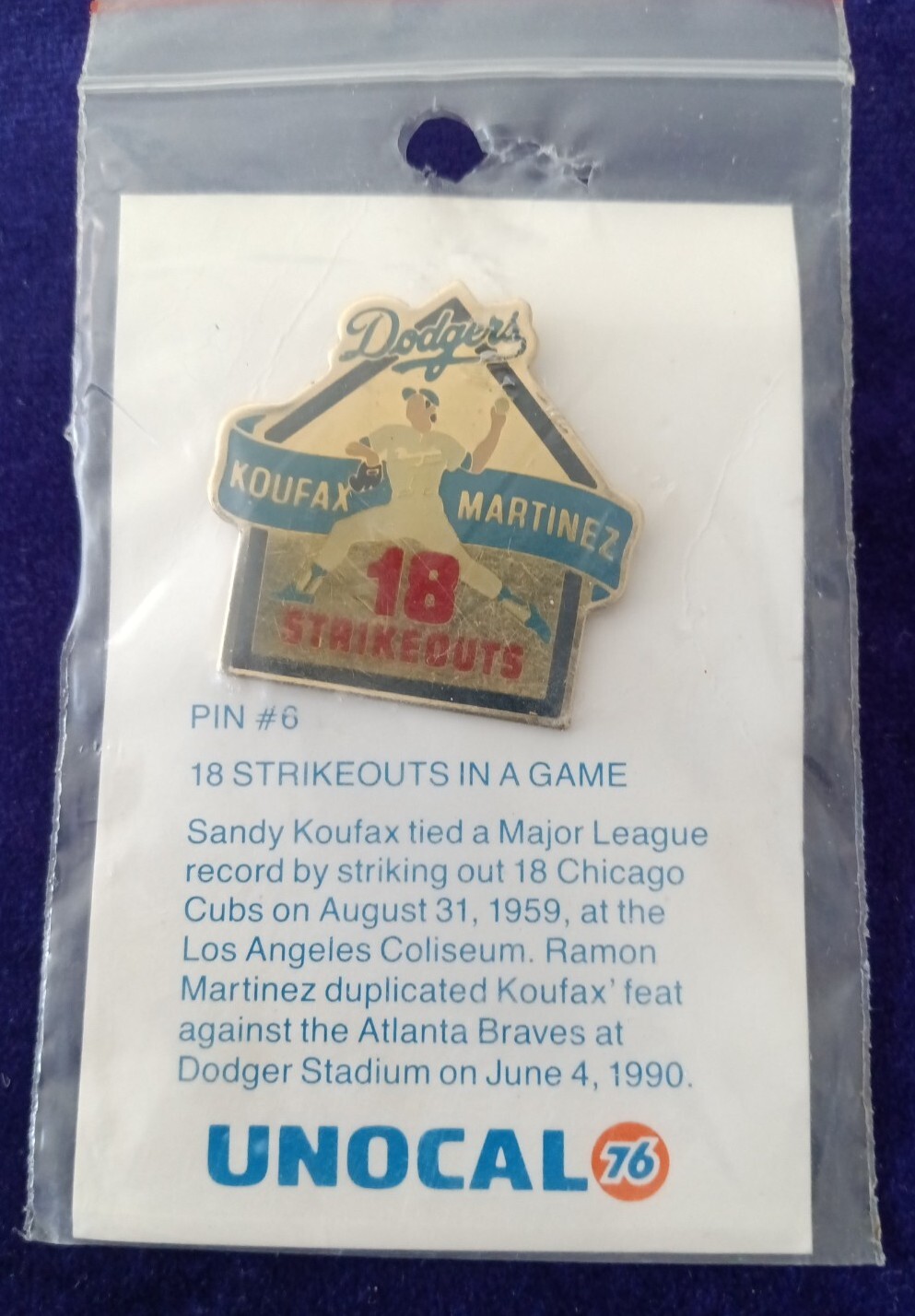 Unocal 76 Los Angeles Dodgers Pin # 6, 18 Strikeouts | eBay