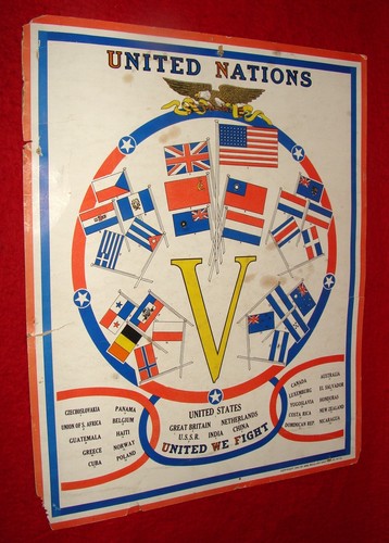 Vintage WWII 1942 UN United Nations Poster w/ WW2 Victory War Effort ...
