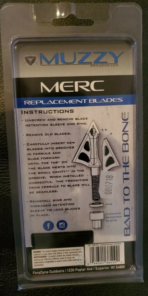 Muzzy Merc Replacement Arrow/Bolt Fixed Broadheads Blades 381 Bow 100 ...