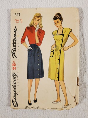 Vtg 1950s Simplicity Printed Sewing Pattern No. 1347 Jr. Misses Dress ...