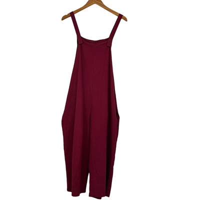 Maroon Bib Overalls Cotton Wide Leg Lagenlook Jumpsuit Y2K Womens Size ...