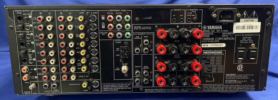 Yamaha RX-V1300, 6.1 AV Receiver-100Wx6-4 Opt in-Dig Coax in-Fair Cond ...