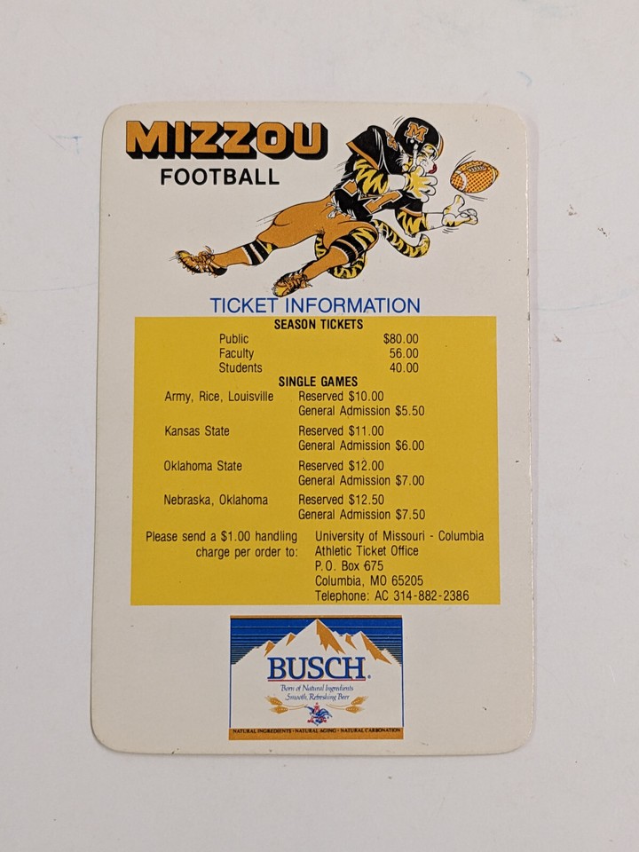 1981 MIZZOU TIGERS FOOTBALL POCKET SCHEDULE BUSCH BEER | eBay